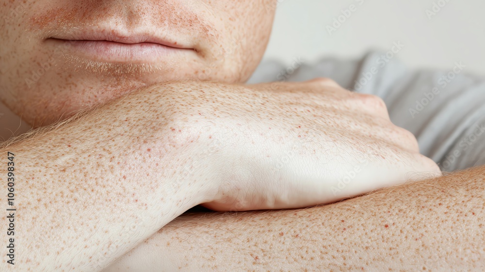 Zoomin on a person with keratosis pilaris on the arms, showing tiny red ...