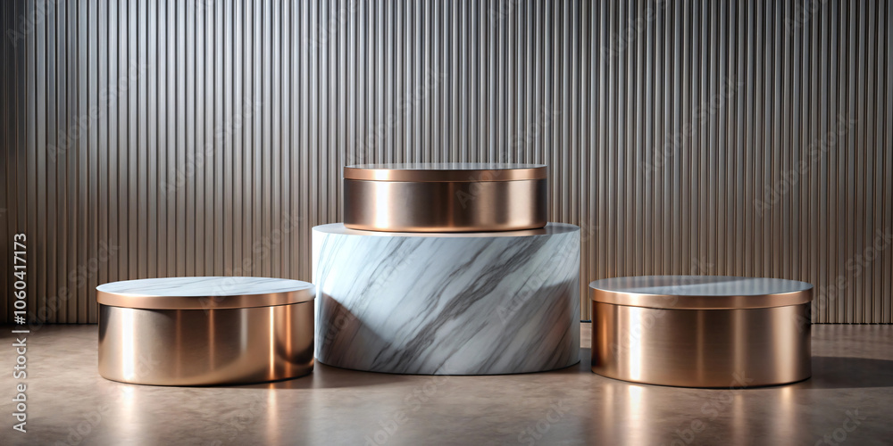 Podium silver metal platform 3D stage pedestal stand background product ...