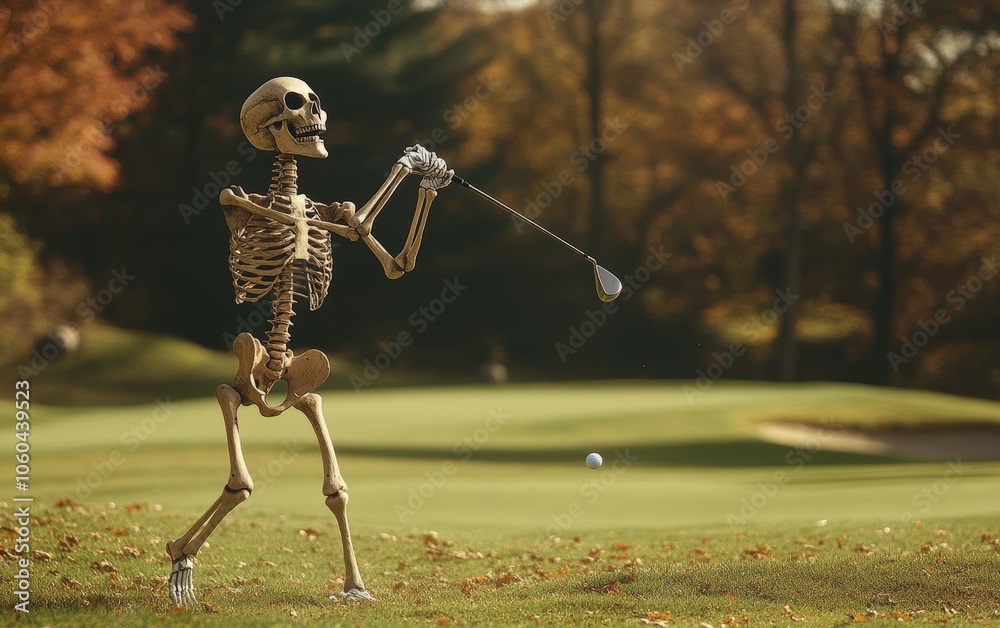 Skeleton Playing Golf: A skeleton on the golf course, taking a swing ...