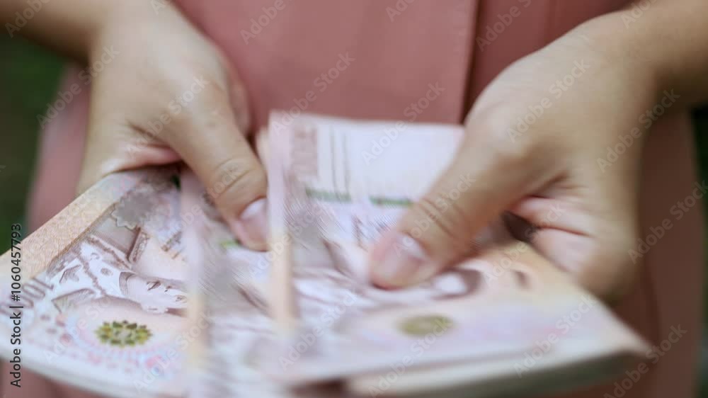 Thai Baht Money Count, Close-up Thai Baht Banknotes in Hand, Business ...