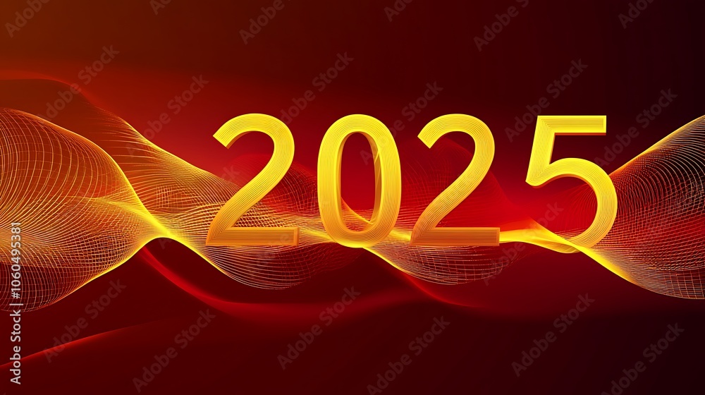 Dynamic and energetic "2025" text in bold font on a dynamic red and ...