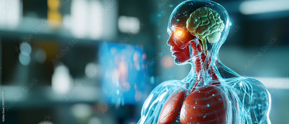 Human Anatomy Illustration with Visible Organs and Nervous System ...