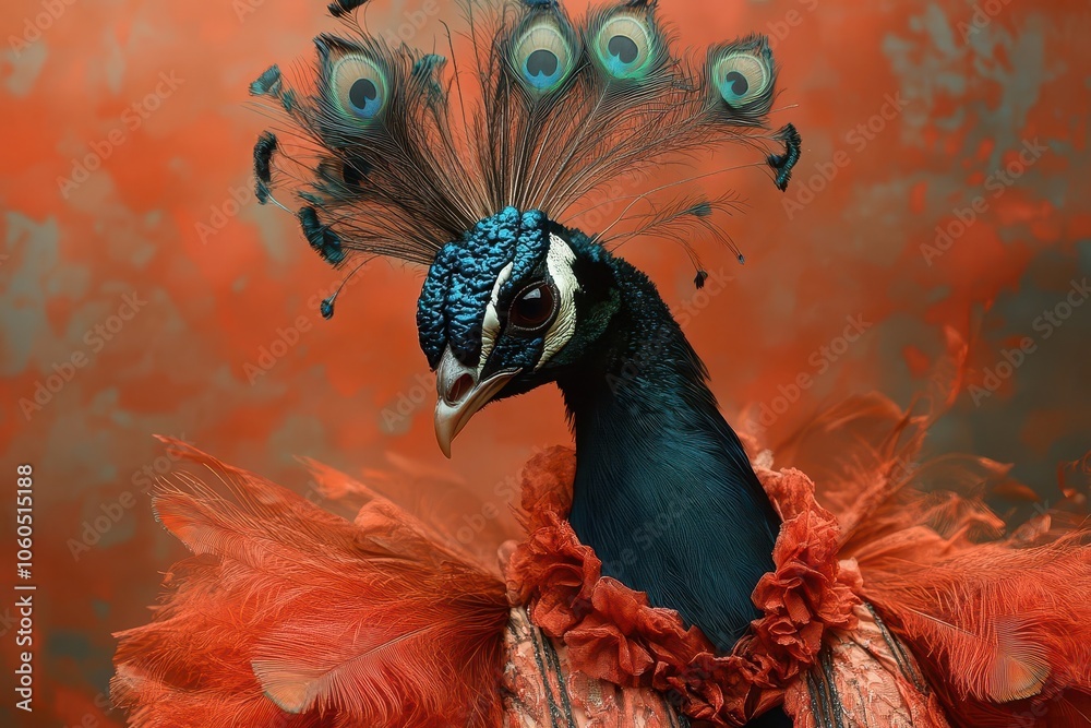 a creative portrait of a peacock dressed in human clothing captured in ...