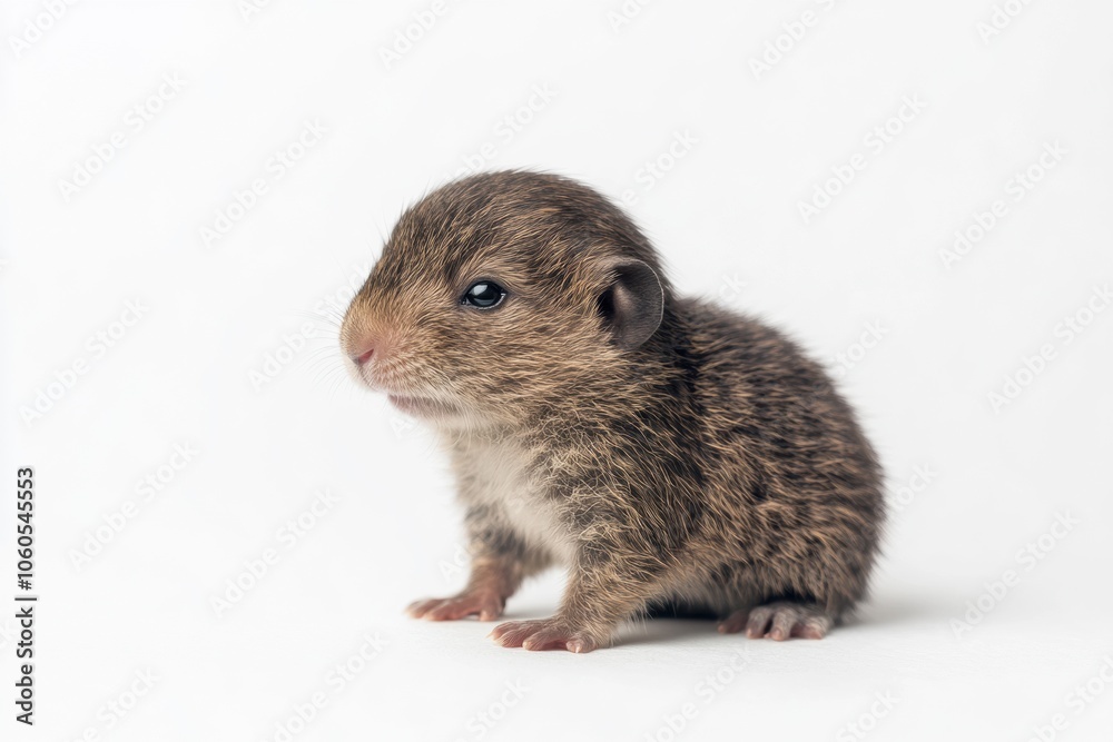 the beside view baby Lemming standing, left side view, low angle, white ...
