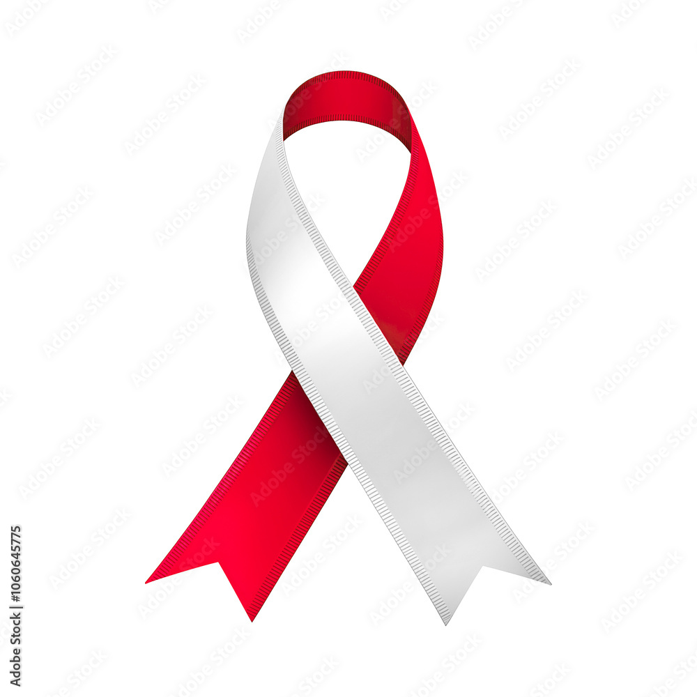 Red and white ribbon over a transparent background. Symbol of aplastic ...