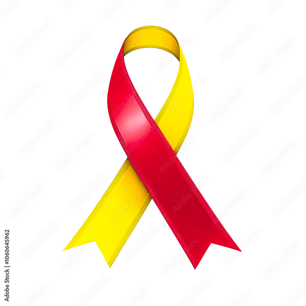 Red and yellow ribbon over a transparent background. Symbol of COVID-19 ...