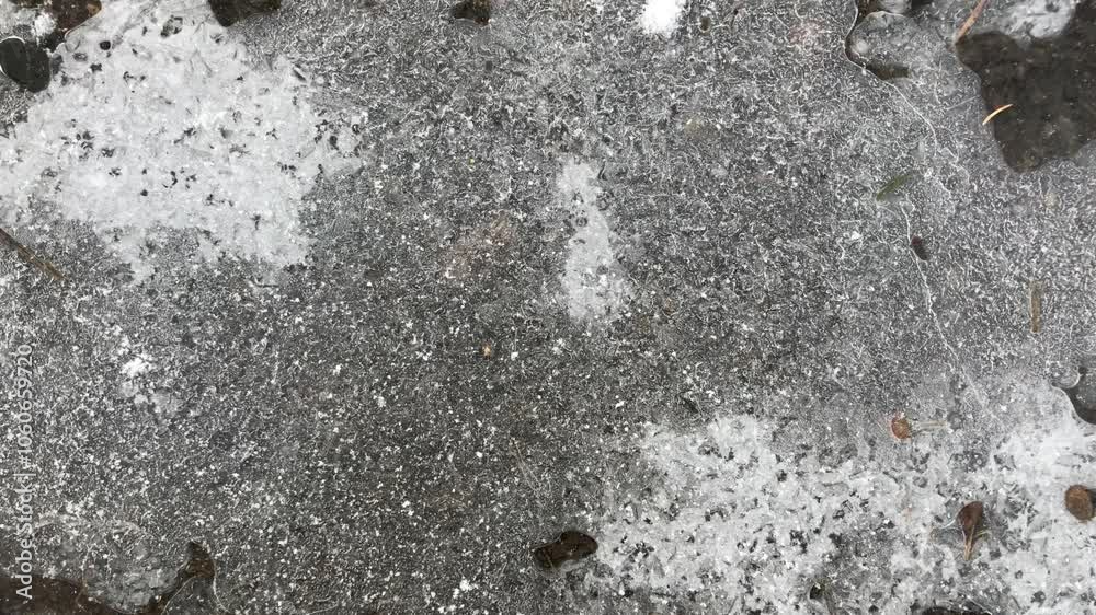 Close-Up of Frozen Ice Texture on Ground with Crystals, Air Bubbles ...