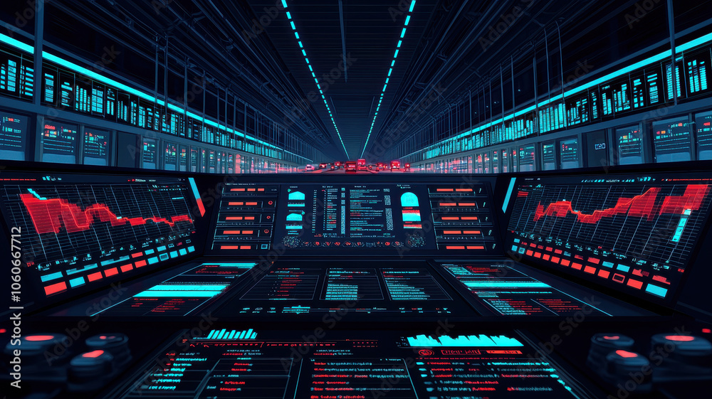 Futuristic control room with predictive AI interface and glowing ...