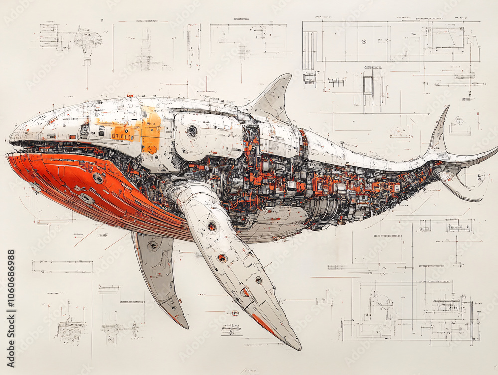 digital artwork of a whale with a detailed and colorful internal ...