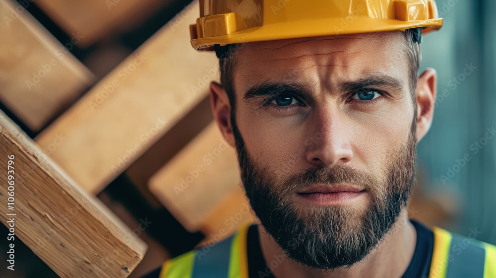 A delivery driver wearing a hard hat and safety vest delivers a ...