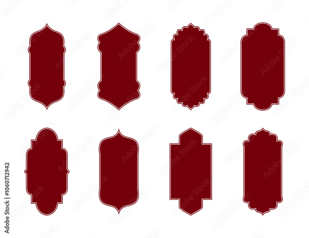 Islamic shape set blank template in maroon color vector illustration ...