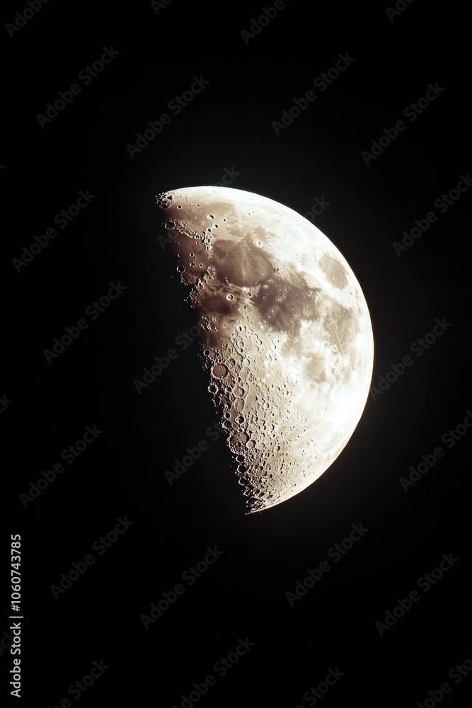 Lunar phase at night with craters and maria visible. Stock Illustration ...