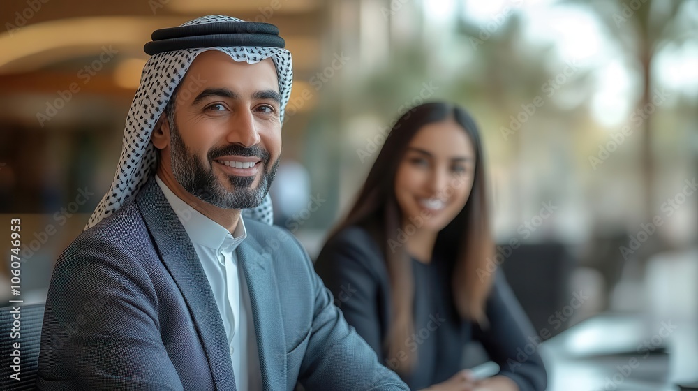 confident arab and european businessmen engaged in a lively discussion ...