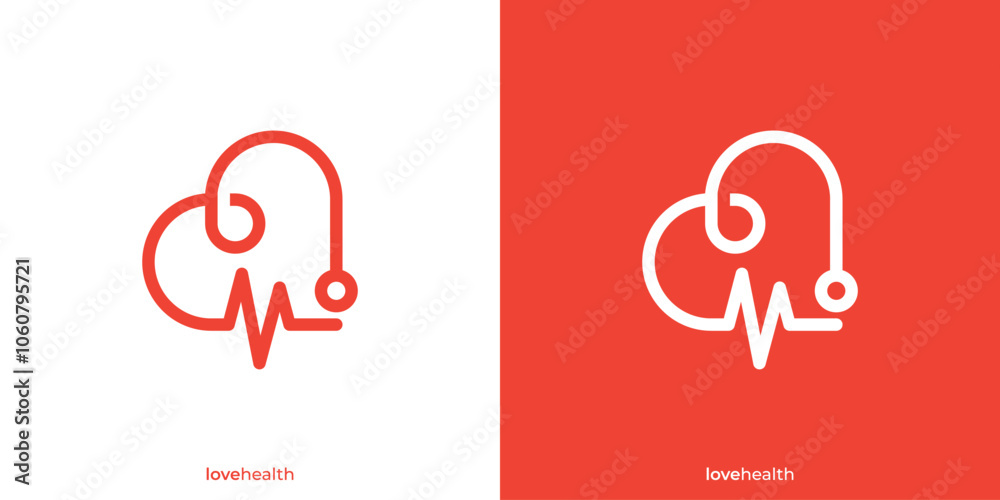 Love Health Logo. Love Pulse and Stethoscope with Lineart Oultine Style ...