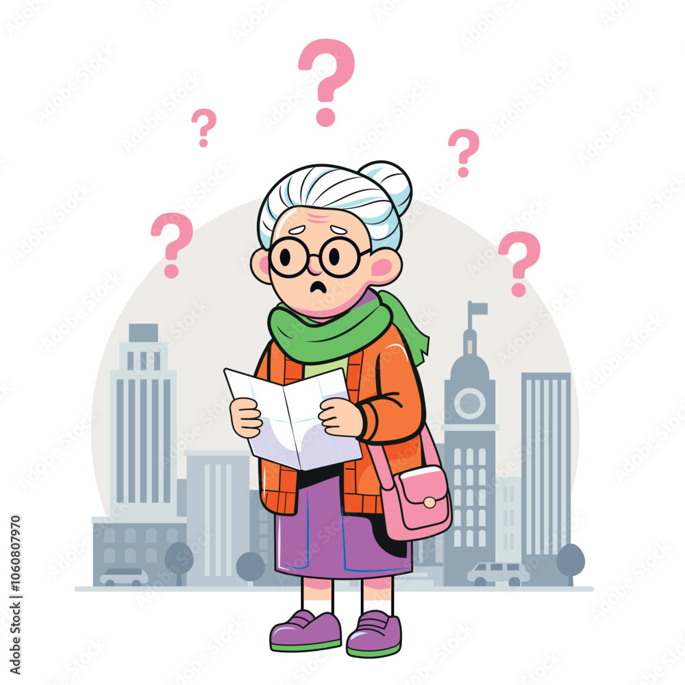 Senior citizen lady forgot the way home, grandmother is lost. Old woman ...