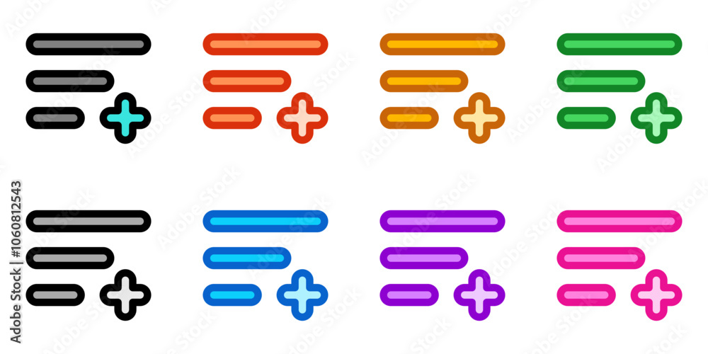 Editable vector add to playlist row icon. Black, transparent white ...