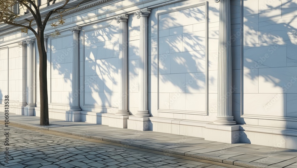 Classical architecture, grand columns, white marble facade, sunlit ...