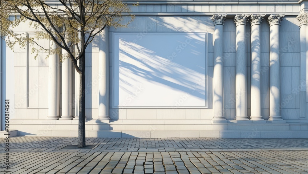 Classical architecture, grand columns, white marble facade, sunlit ...
