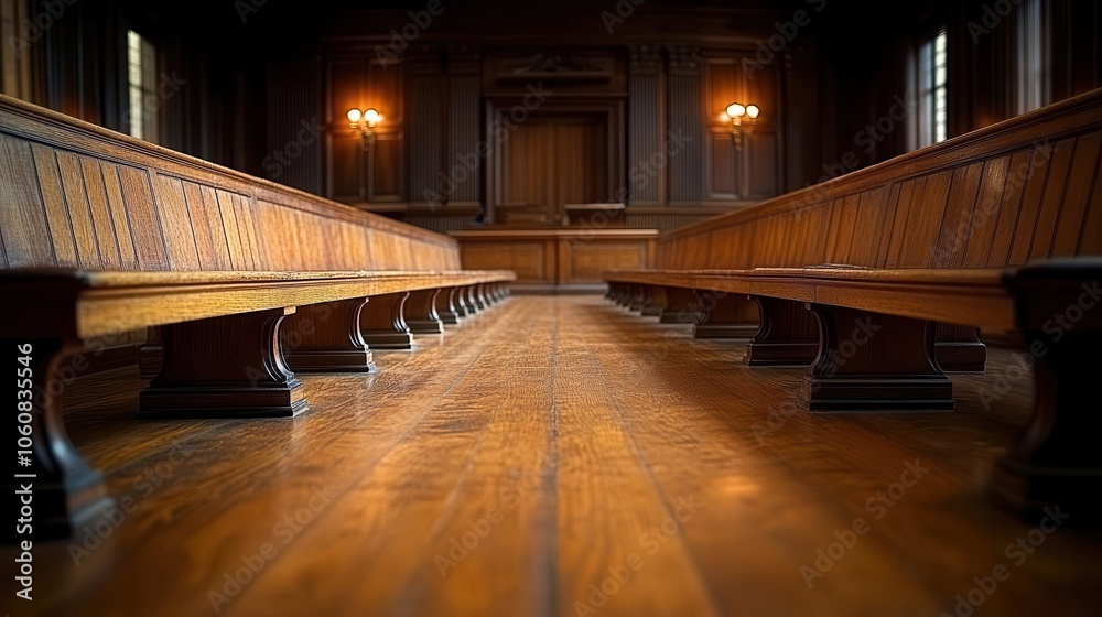 empty courtroom exudes an atmosphere of solemnity and anticipation with ...