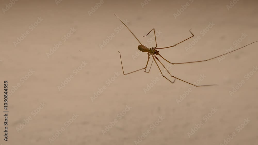 Cellar spider walking on its web isolated on white background. Spider ...