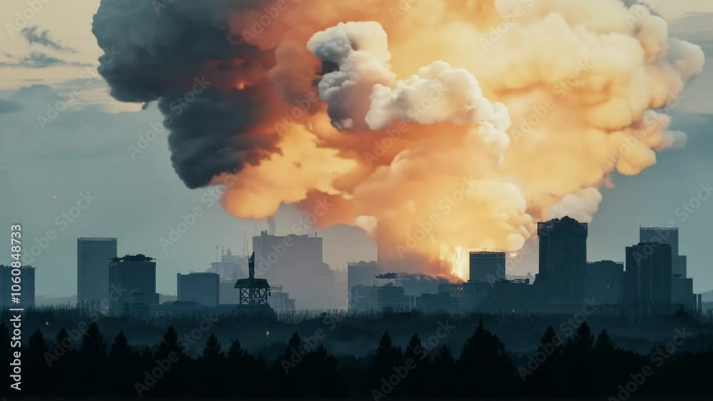 Skyline Epic Explosion: Impact Devastating Nuclear explosion mushroom ...
