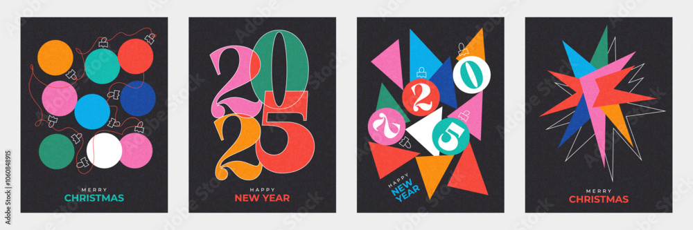 Grafika wektorowa Stock: Merry Christmas and Happy New Year 2025 set of ...
