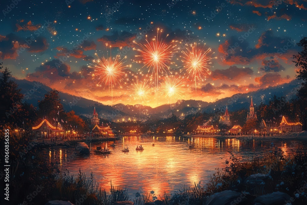 festive 4th of july scene featuring fireworks lighting up the night sky ...