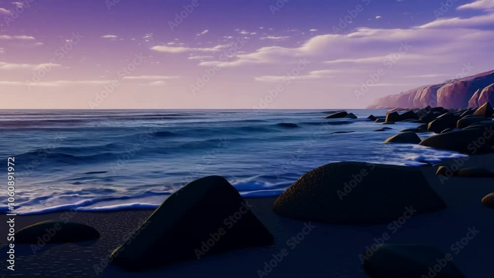 video smooth looping rocky calm 4K virtual waves atmosphere animation ...