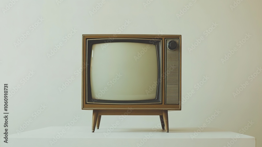 A well-worn, vintage television with a boxy design and empty screen ...