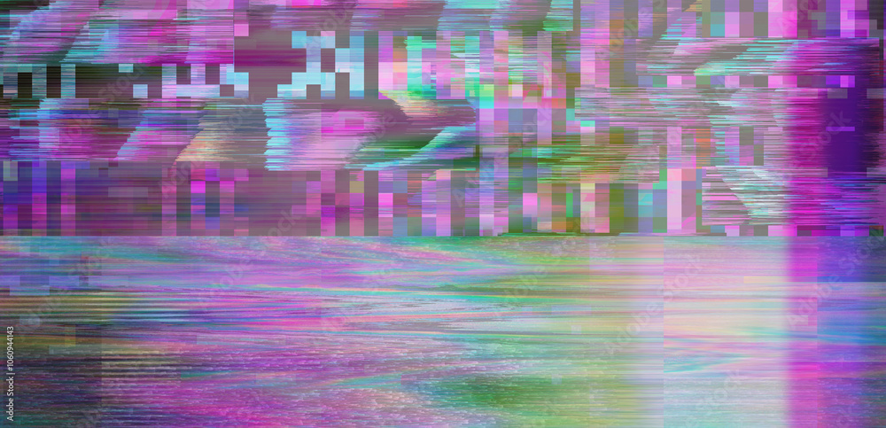 ภาพประกอบสต็อก Digitally distorted video signal with light leaks and ...