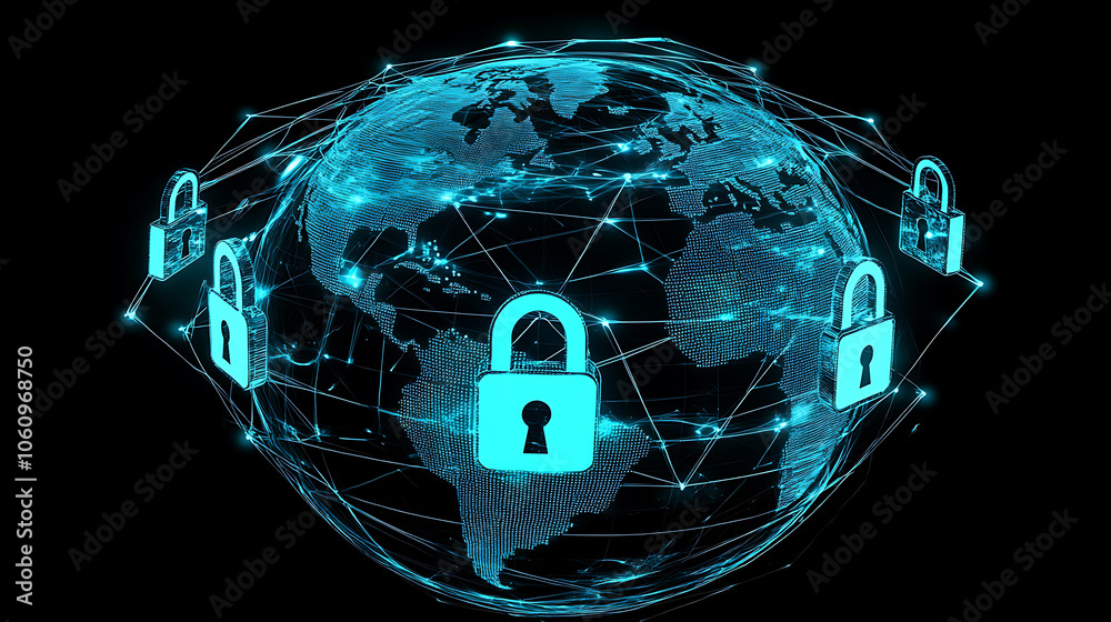 Global network security concept, featuring an Earth with glowing ...