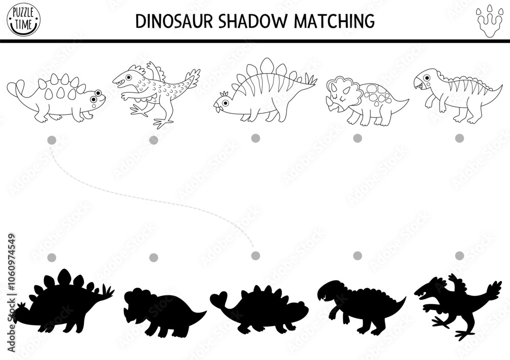 Dinosaur black and white shadow matching activity with animals ...