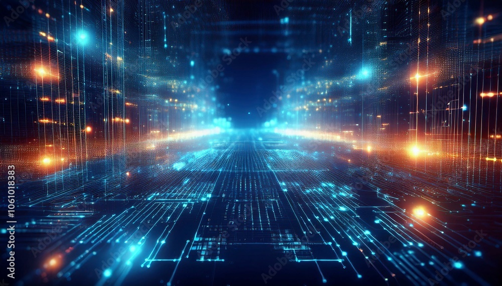 Digital Highway: An abstract, futuristic digital landscape. Intricate ...