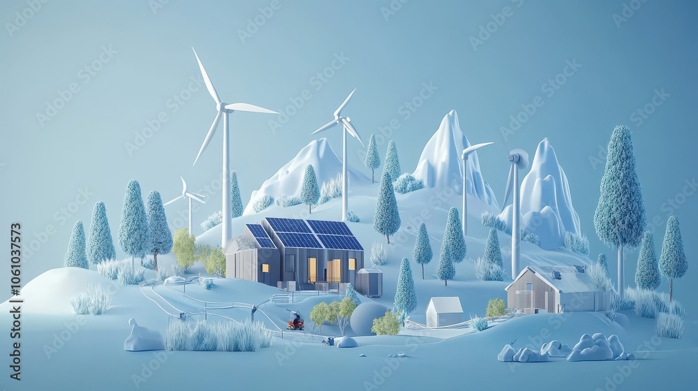 Infographic-style illustration of renewable energy sources, including ...