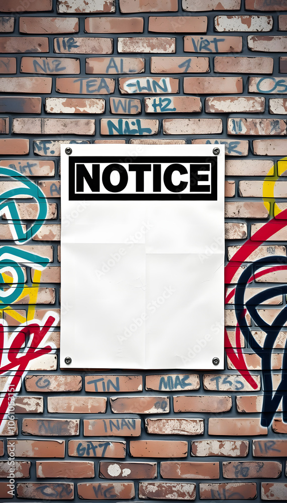 Blank notice advertising poster for mockup on painted graffiti covered ...