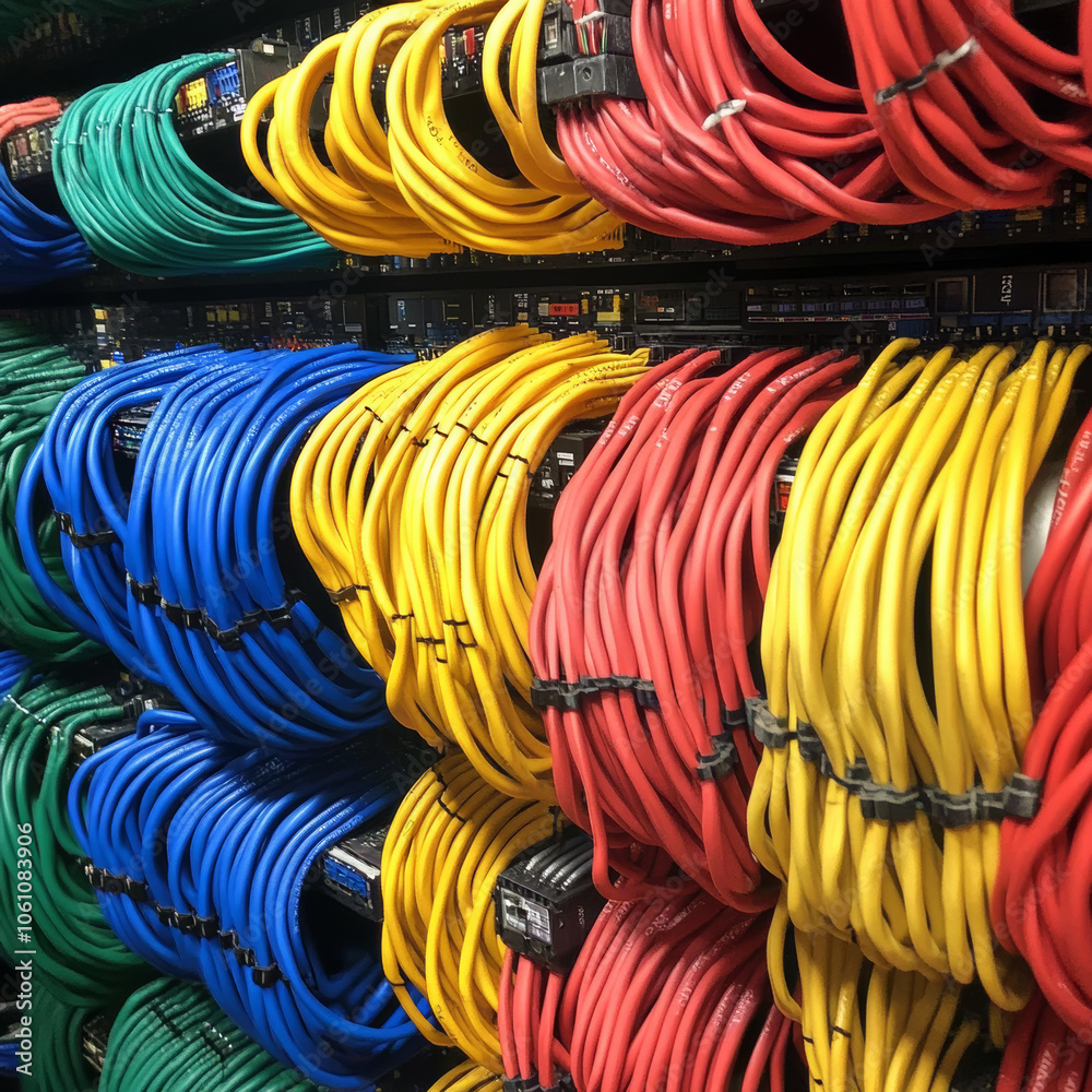 Lots of RJ45 UTP Cat6 LAN internet network cable fiber optic and ...