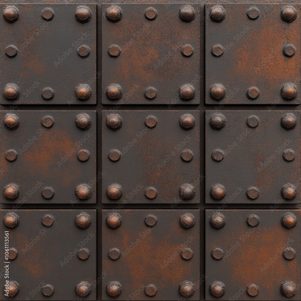 Rusted metal panel with rivets and a worn texture. Stock Illustration ...