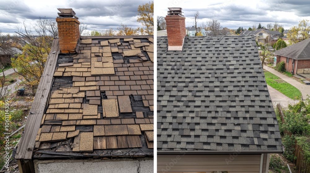 ภาพประกอบสต็อก Before and After: A Picture Split in Half, with the Left ...