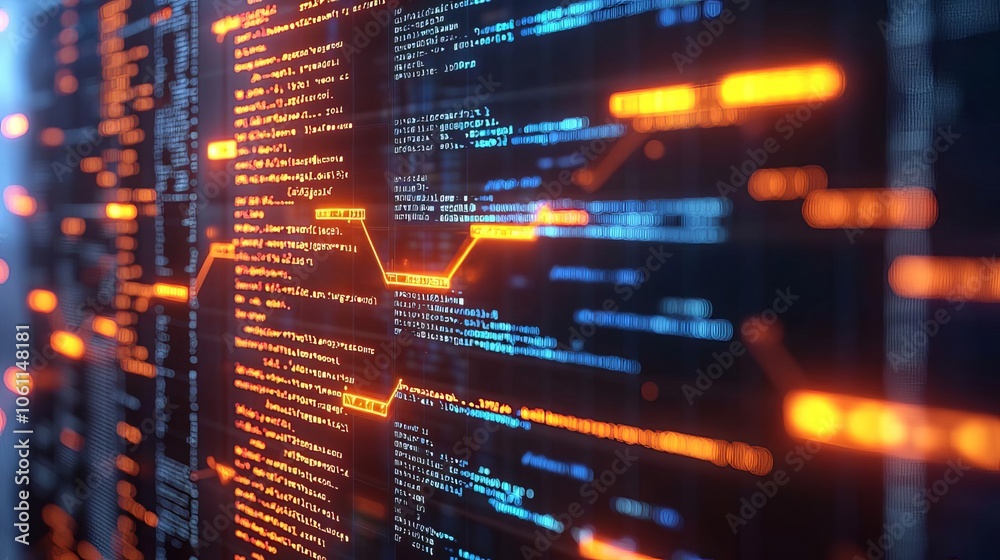 Data Engineer Glowing data flow chart with code in background, data ...