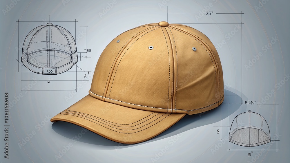 Aerial View of Technical Drawing for Baseball Dad Hat Design Mockup ...