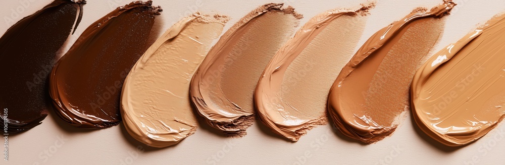 Various shades of foundation smeared showcasing diversity in skin tones ...