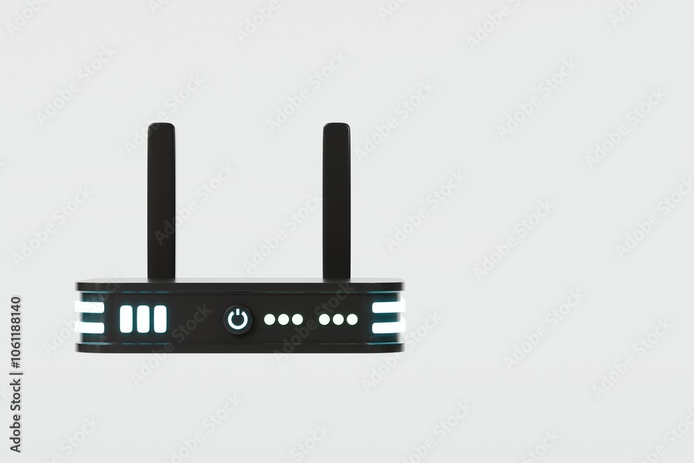 3D Realistic Wireless Internet Router with antennas icon. Minimal ...