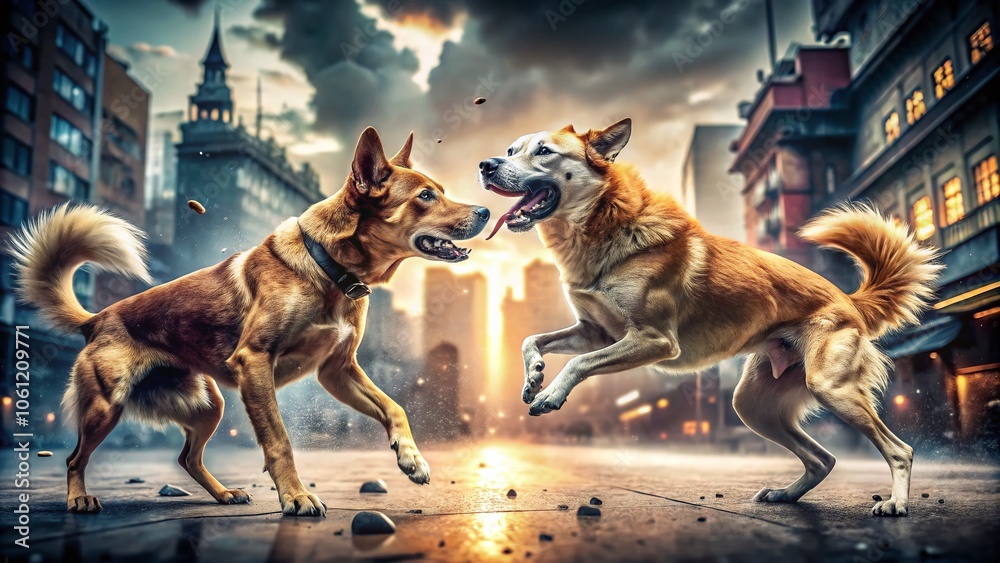 Intense Battle Between Two Fighting Dogs in Urban Setting - Action ...