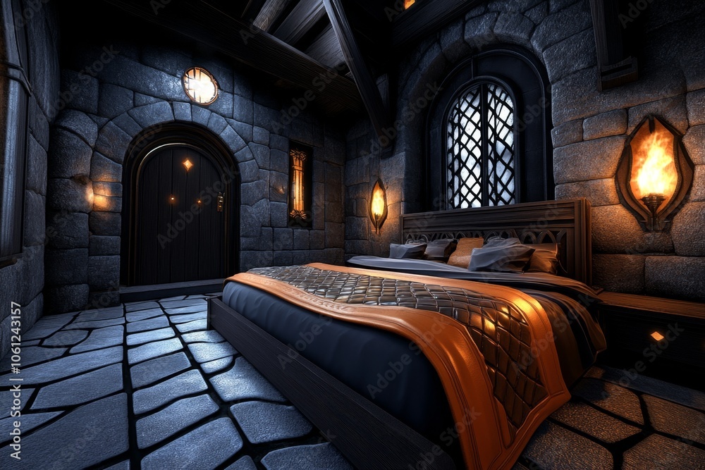 Fantasy-inspired prison cell with enchanted bars glowing faintly ...