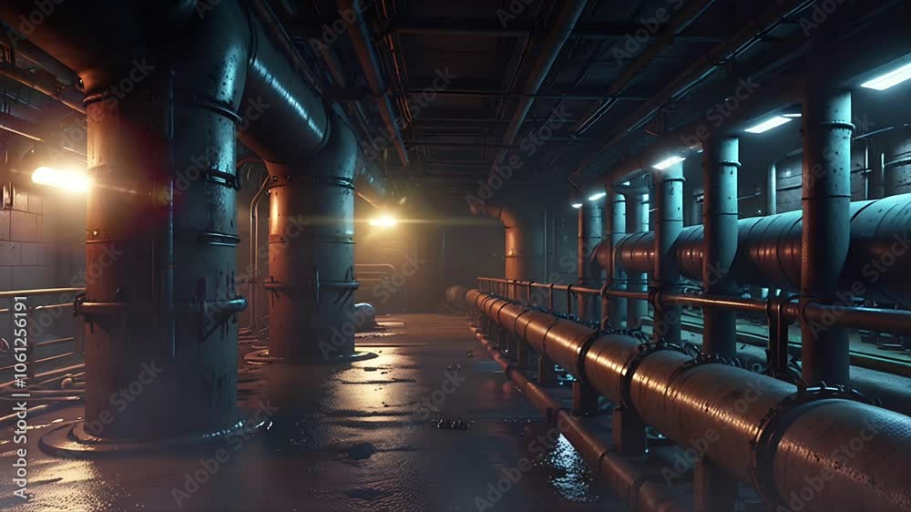 An underground industrial pipe sewer. Seamless 4K looping timelapse ...