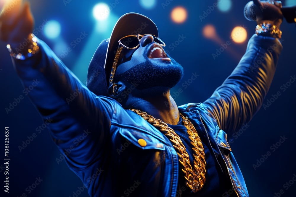 a 2D cartoon illustration of a singer performing on stage with ...