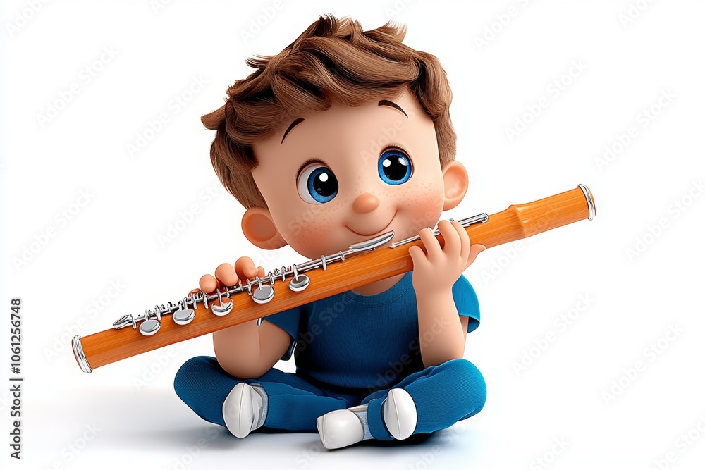 a 2D cartoon illustration of a young musician learning to play the ...