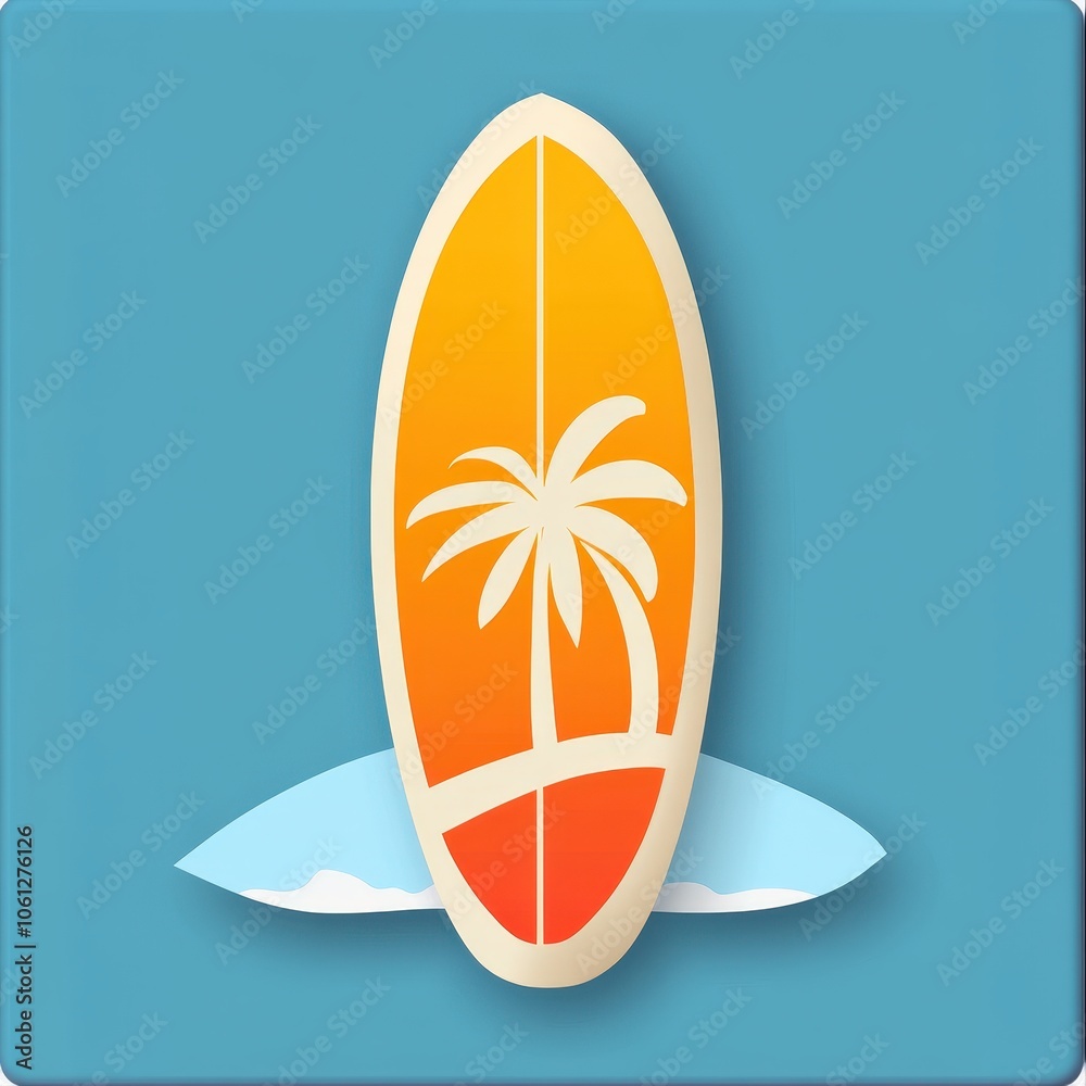 A vibrant and simple surfboard app icon concept featuring a tropical ...
