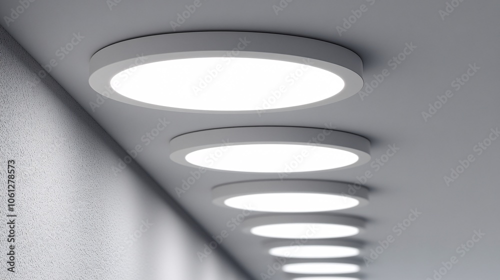 streamlined recessed lighting array, discreet circular led panels, cool ...