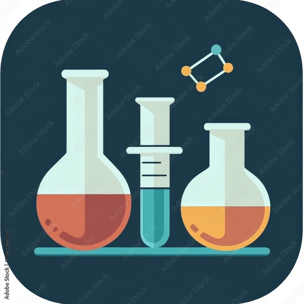 Vibrant and simple scientific app icon featuring laboratory glassware ...